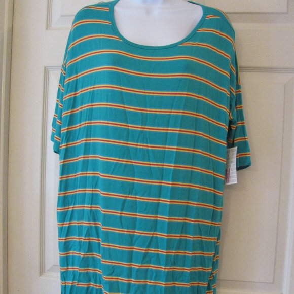 LuLaRoe | Tops | 25 Lularoe Irma Tunic Medium Nwt 35 Blue Green Stripe ...